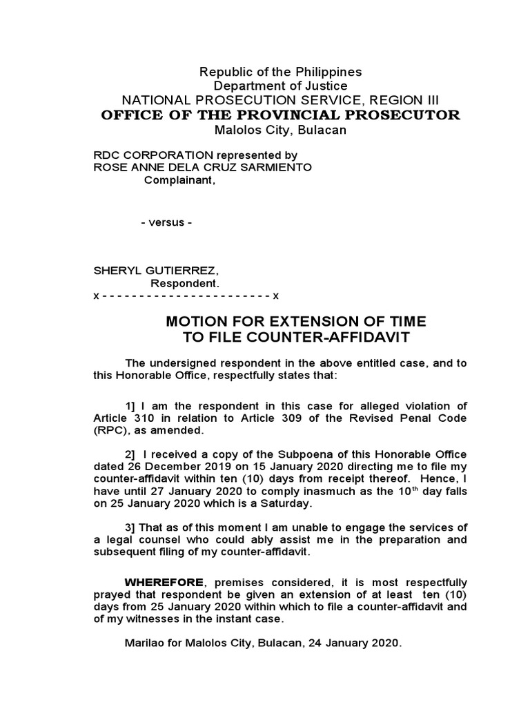 1 - Motion For Extension | PDF