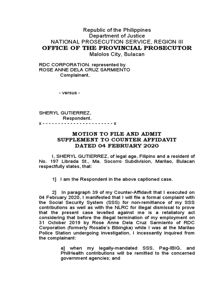 3 - Supplemental Counter-Affidavit | PDF | Affidavit | Legal Procedure