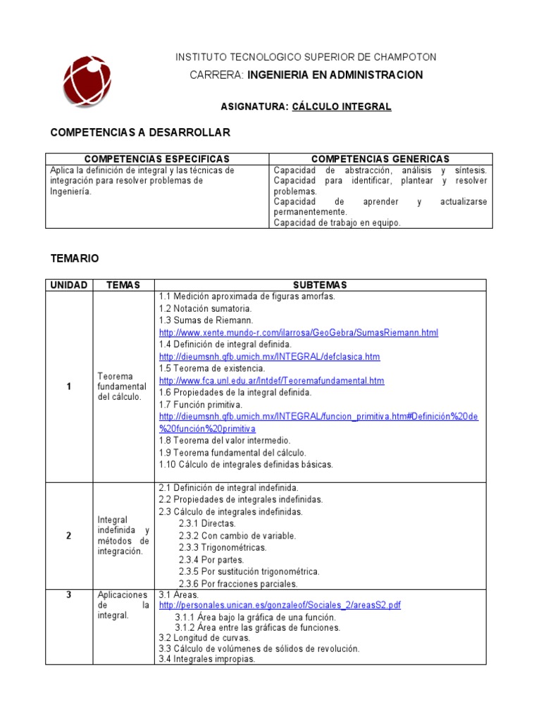 TEMARIO Calculo Integral | PDF | Integral | Análisis matemático