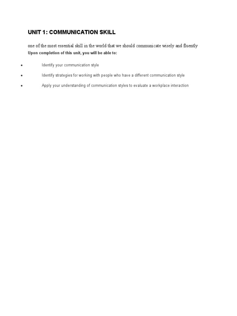 Unit 1: Communication Skill: One of The Most Essential Skill in The ...