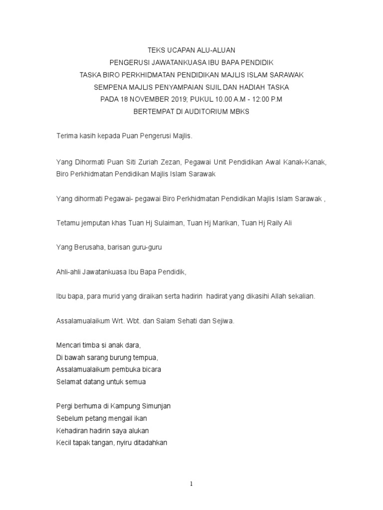 TEKS UCAPAN ALUAN DARI AJWATANKUASA