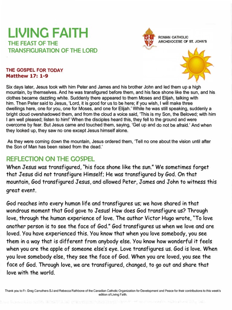 Living Faith - The Feast of The Transfiguration of The Lord PDF | PDF ...