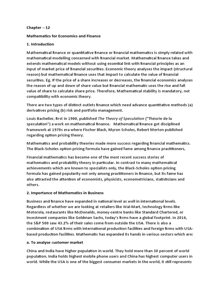 Chapter - 12 Mathematics For Economics and Finance | PDF | Mathematical ...