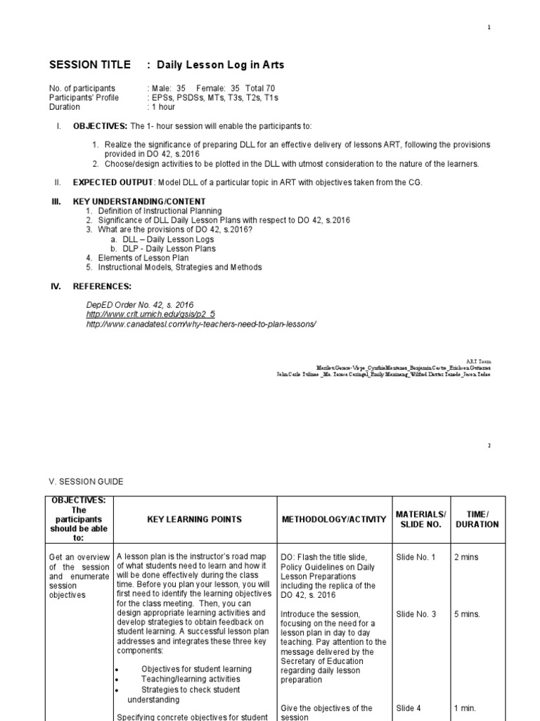 Session Guide DLL ART | PDF | Lesson Plan | Applied Psychology