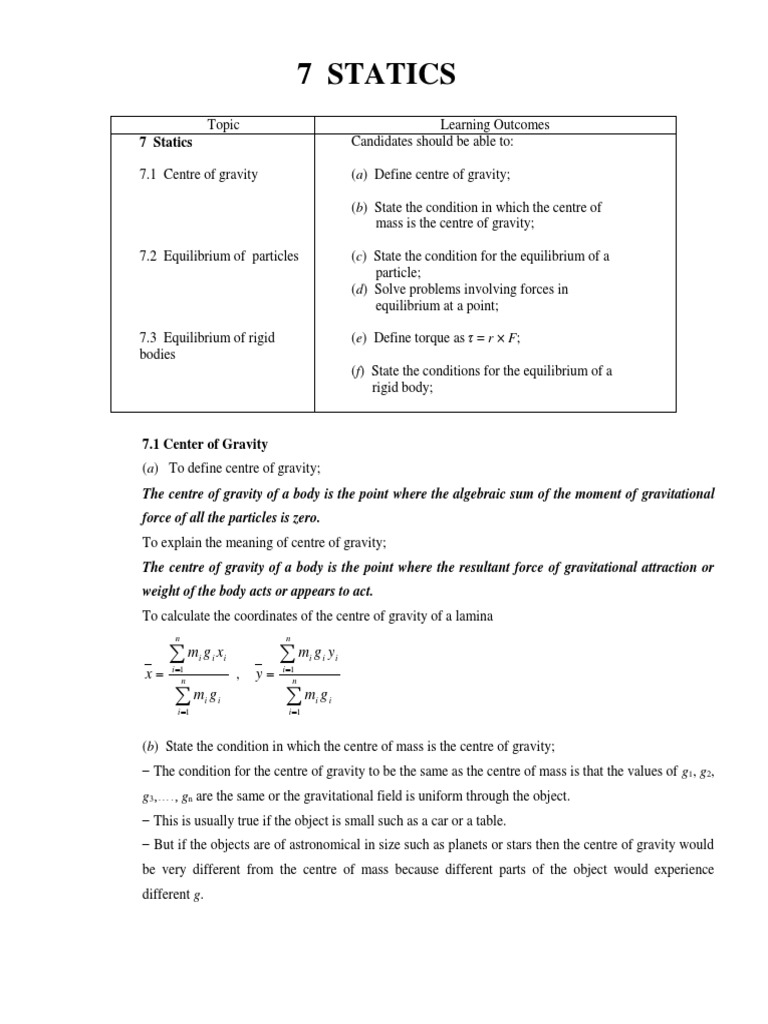 Chapter 7 Statics Checked | PDF | Center Of Mass | Force