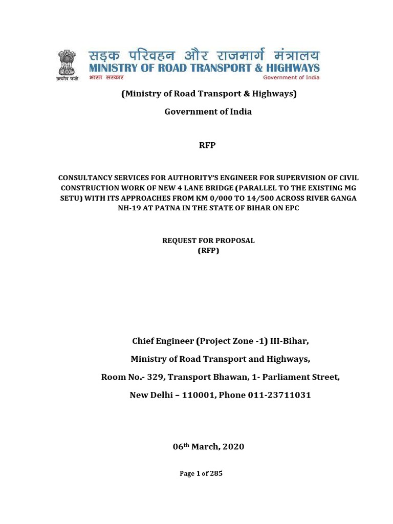 Ganga Bridge Bihar RFP | PDF | Request For Proposal | Joint Venture