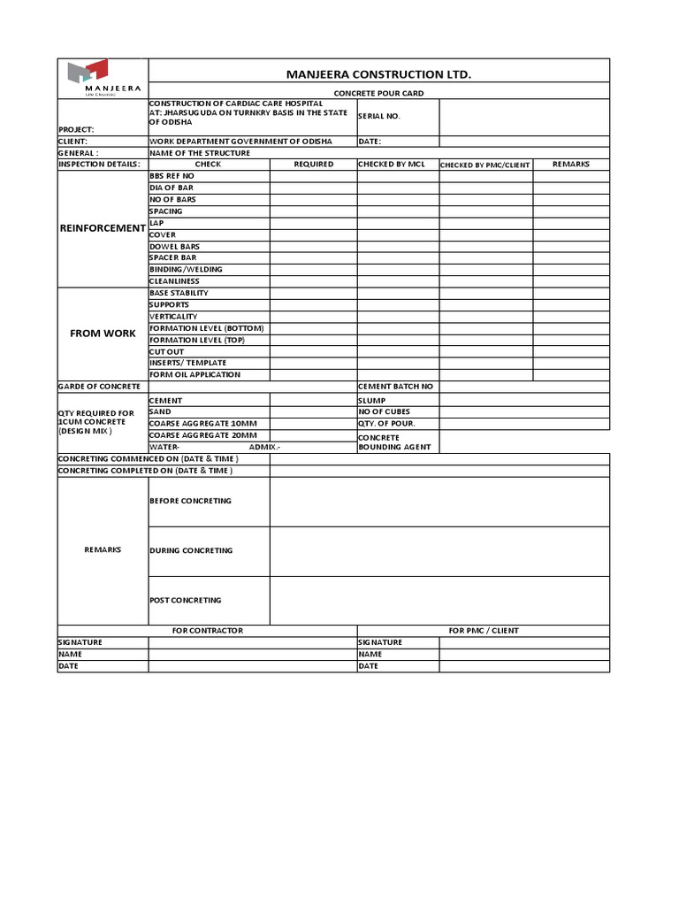 POUR CARD New Format | PDF | Concrete | Horticulture And Gardening