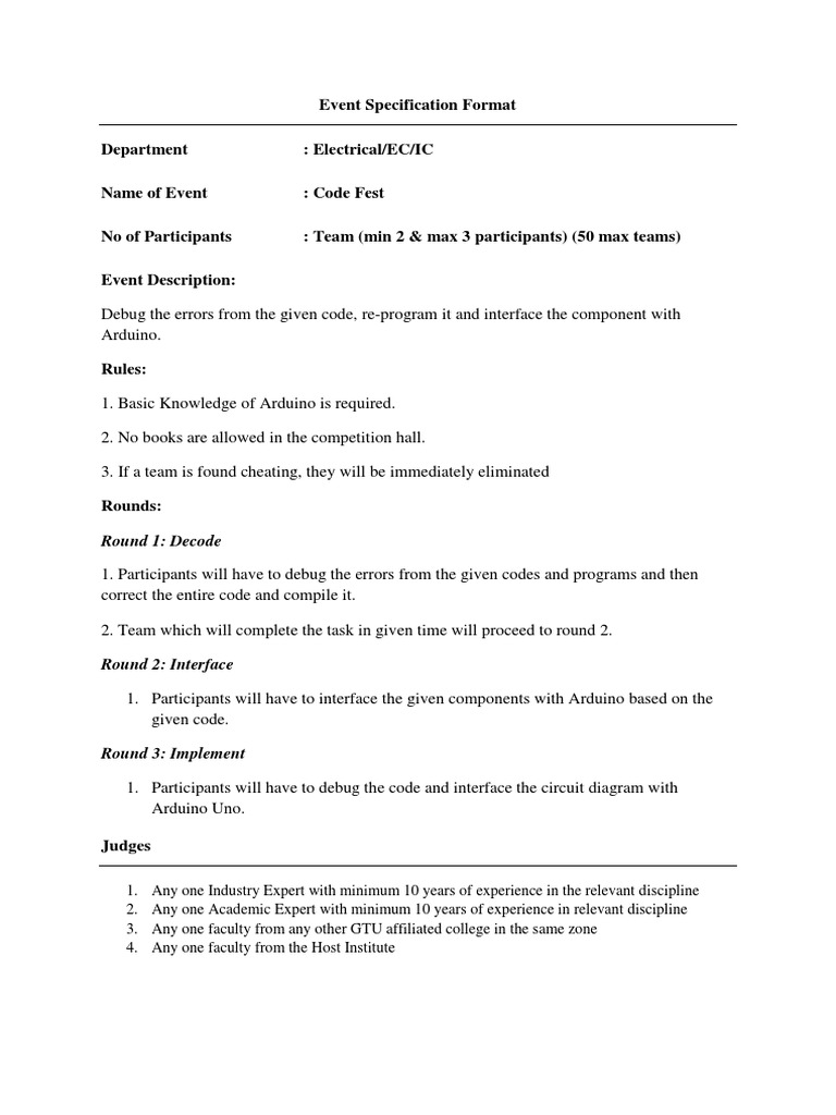 Event Specification Format: Round 1: Decode | PDF