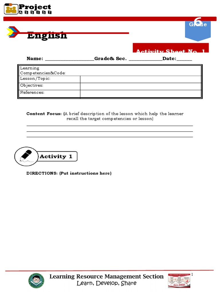 English: Activity Sheet No. 1 | PDF