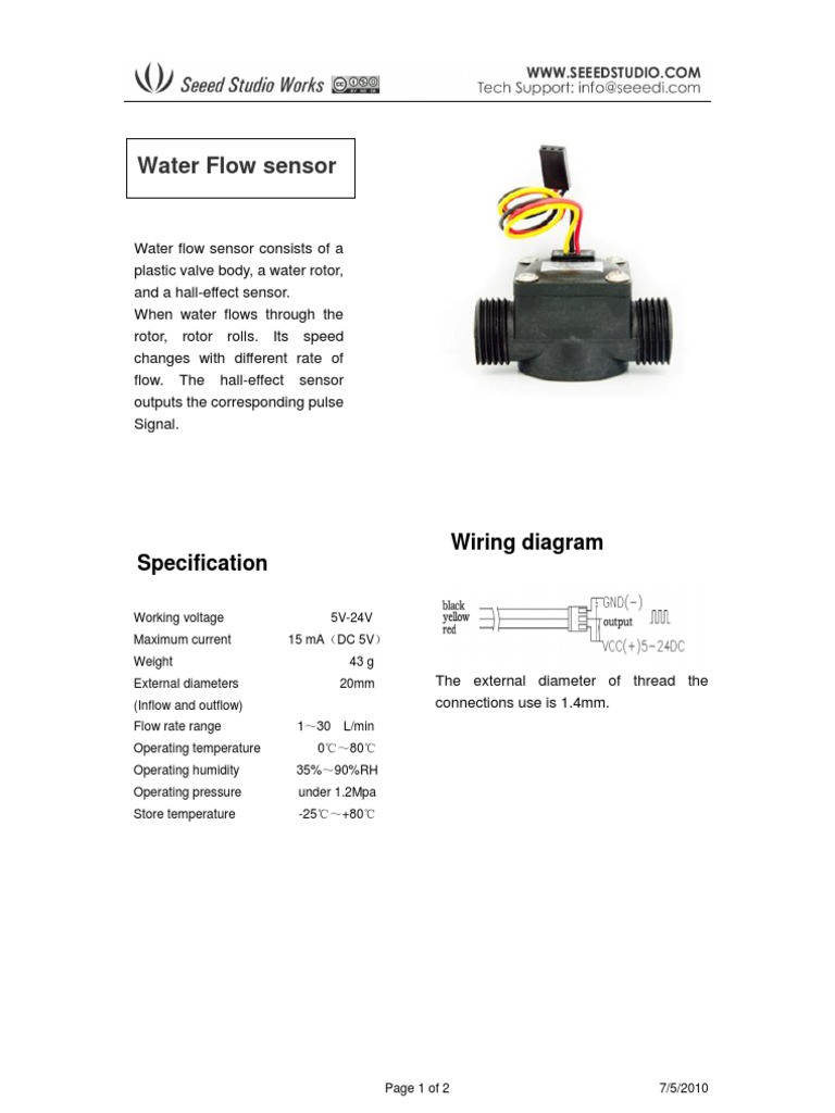 Water Flow Sensor Datasheet | PDF | Flow Measurement | Electronics