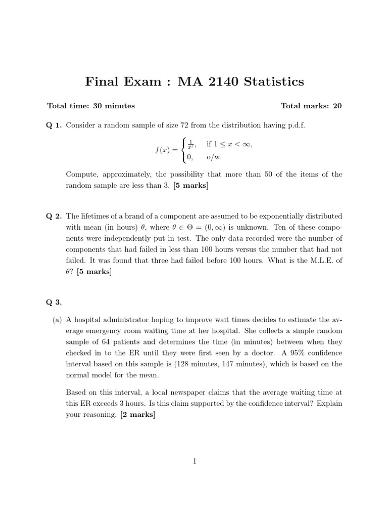 Final Exam: MA 2140 Statistics | PDF | Confidence Interval ...