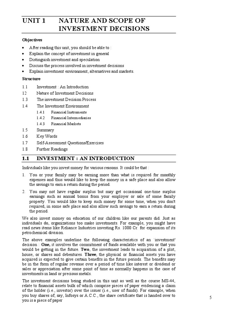 Nature and Scope of Investment Decisions | PDF | Investing | Risk