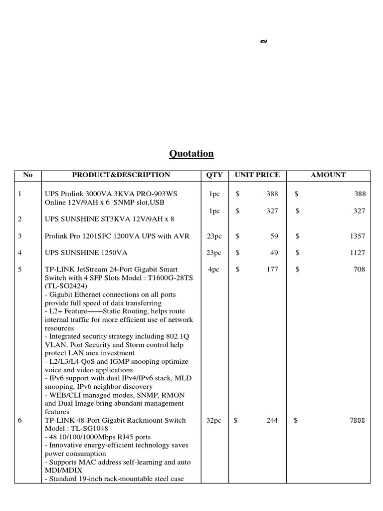 Quotation: No Product&Description QTY Unit Price Amount | PDF | Ieee ...