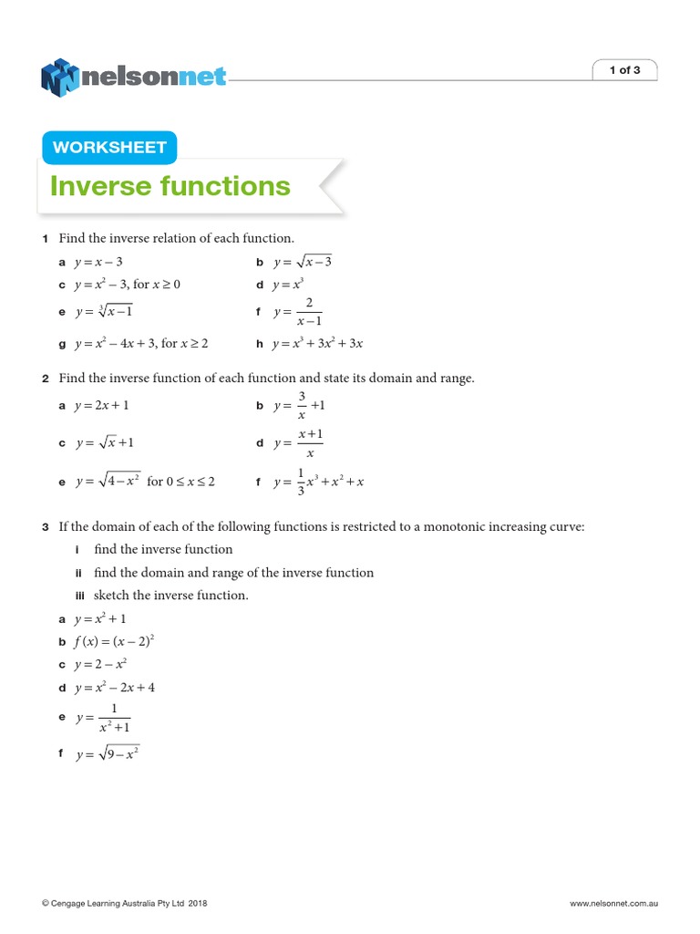 Inverse Functions Worksheet Pdf Function Mathematics Functions And Mappings