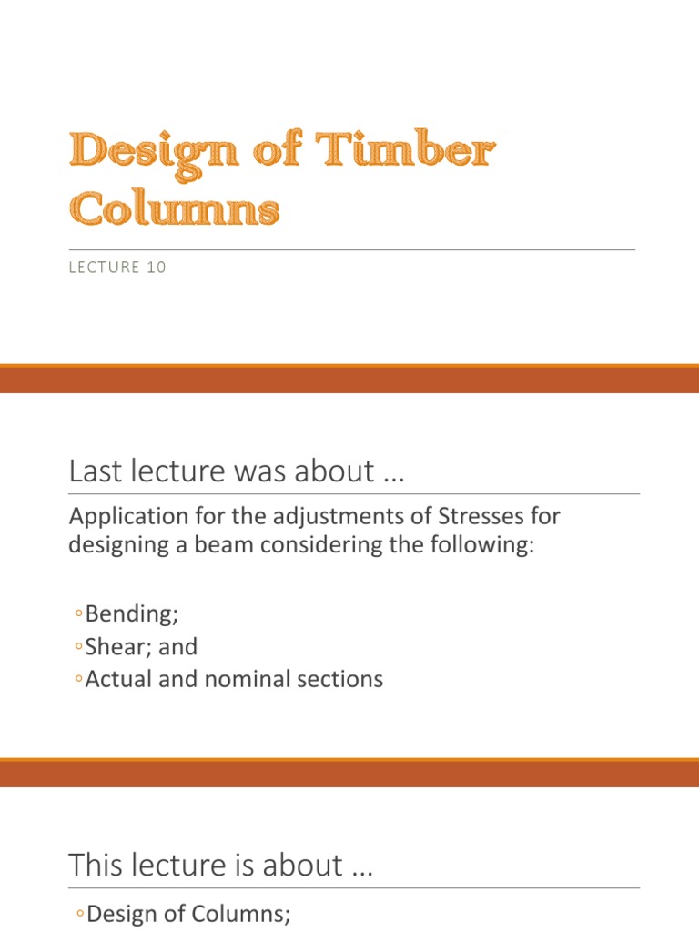 CE133-4 - LEC10 - Design of Timber Columns | PDF | Buckling | Column