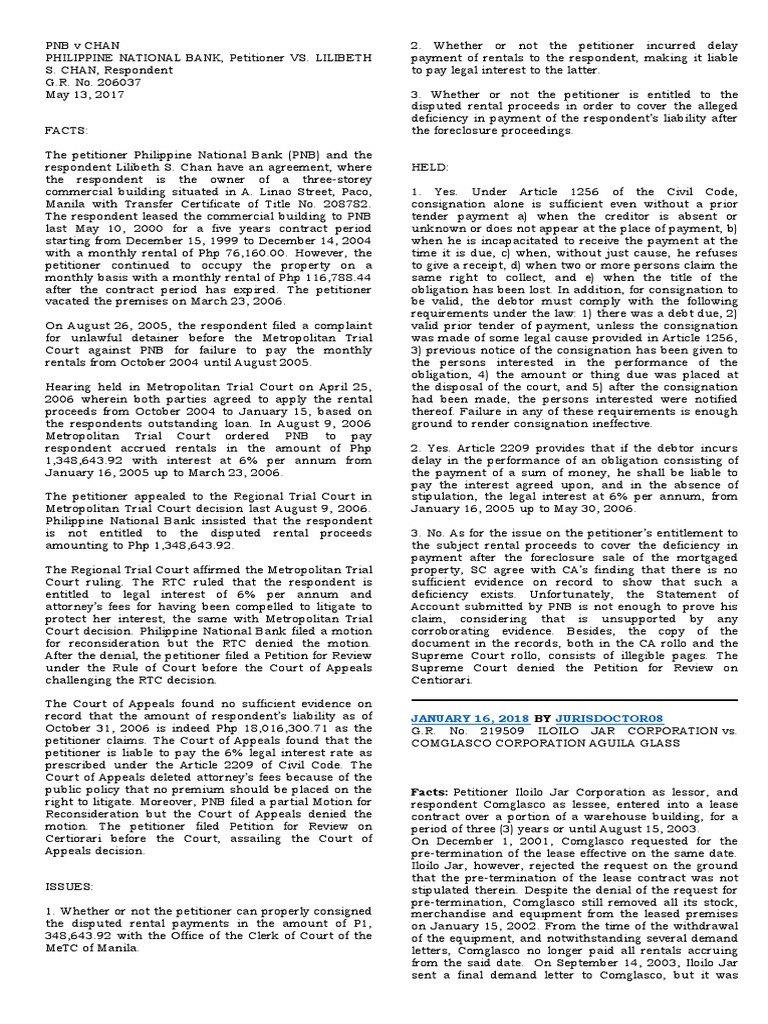 Obli Cases | Download Free PDF | Assignment (Law) | Lease