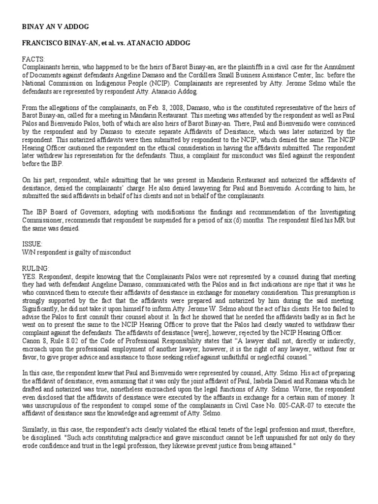 Binay An V Addog Francisco Binay-An, Et Al. vs. Atanacio Addog | PDF ...