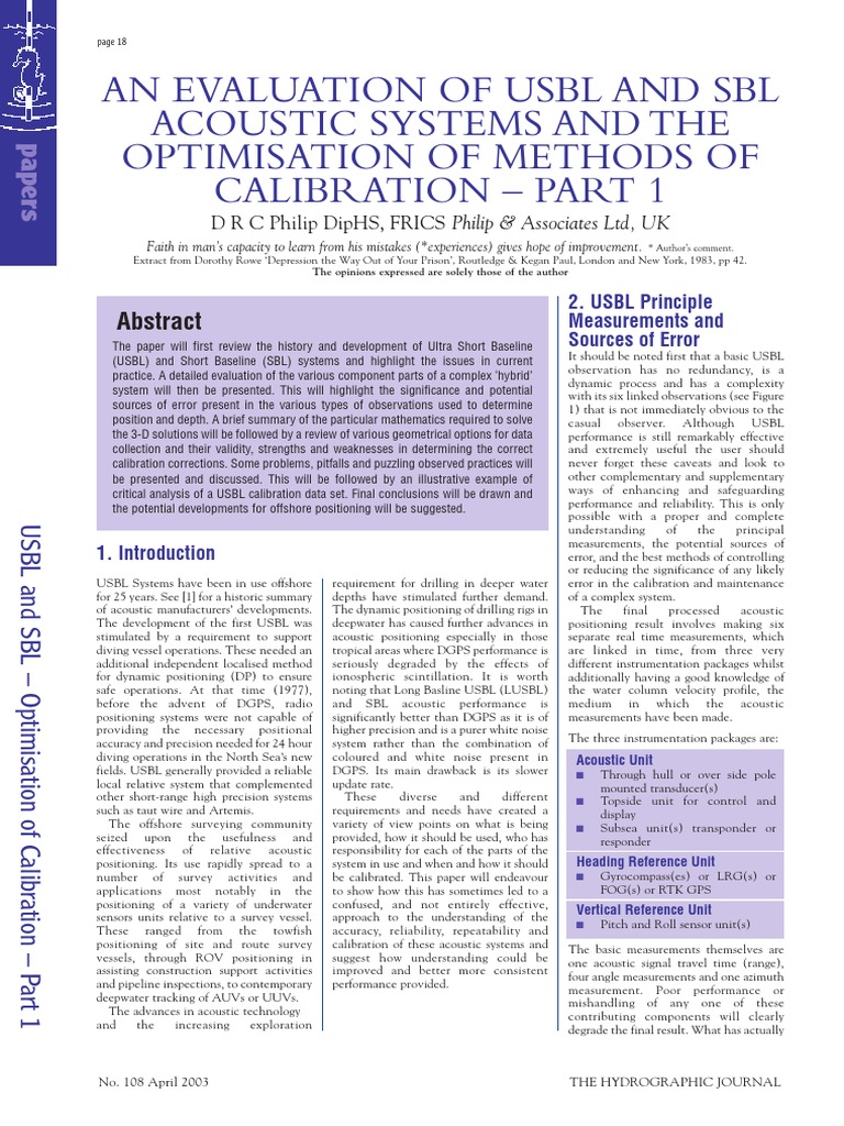 USBL Comparison Journal-109-Article1 PDF | PDF | Acoustics | Calibration