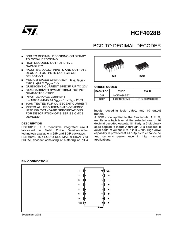 PDF HCF4028 PDF | PDF | Electronic Circuits | Manufactured Goods