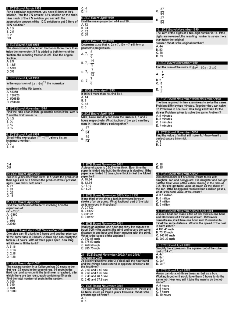 ECE Board Exam Math Problems | PDF | Factorization | Numbers
