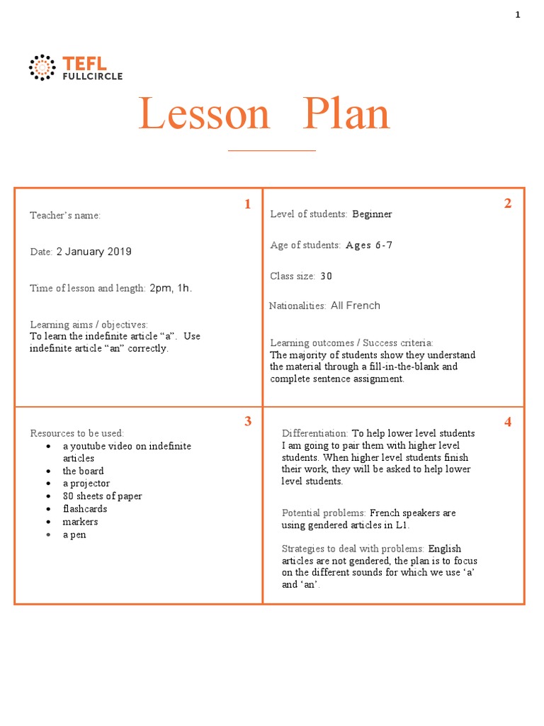 Teflfullcircle Lessonplan Edit2 | PDF | Homework | Education Theory