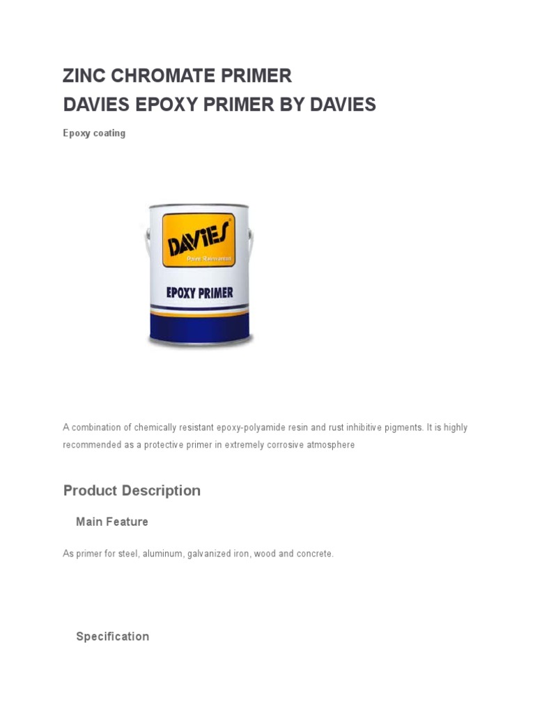 Zinc Chromate Primer Davies Epoxy Primer by Davies: Product Description ...