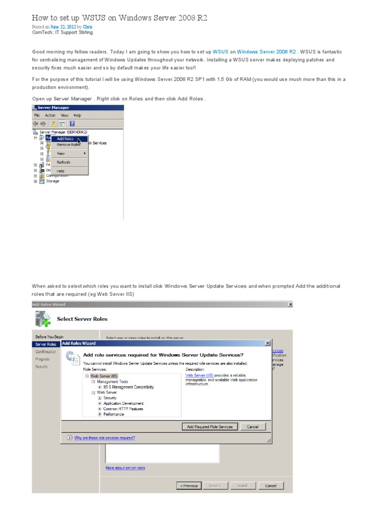 How To Set Up WSUS On Windows Server 2008 R2: June 22, 2012 Chris | PDF ...