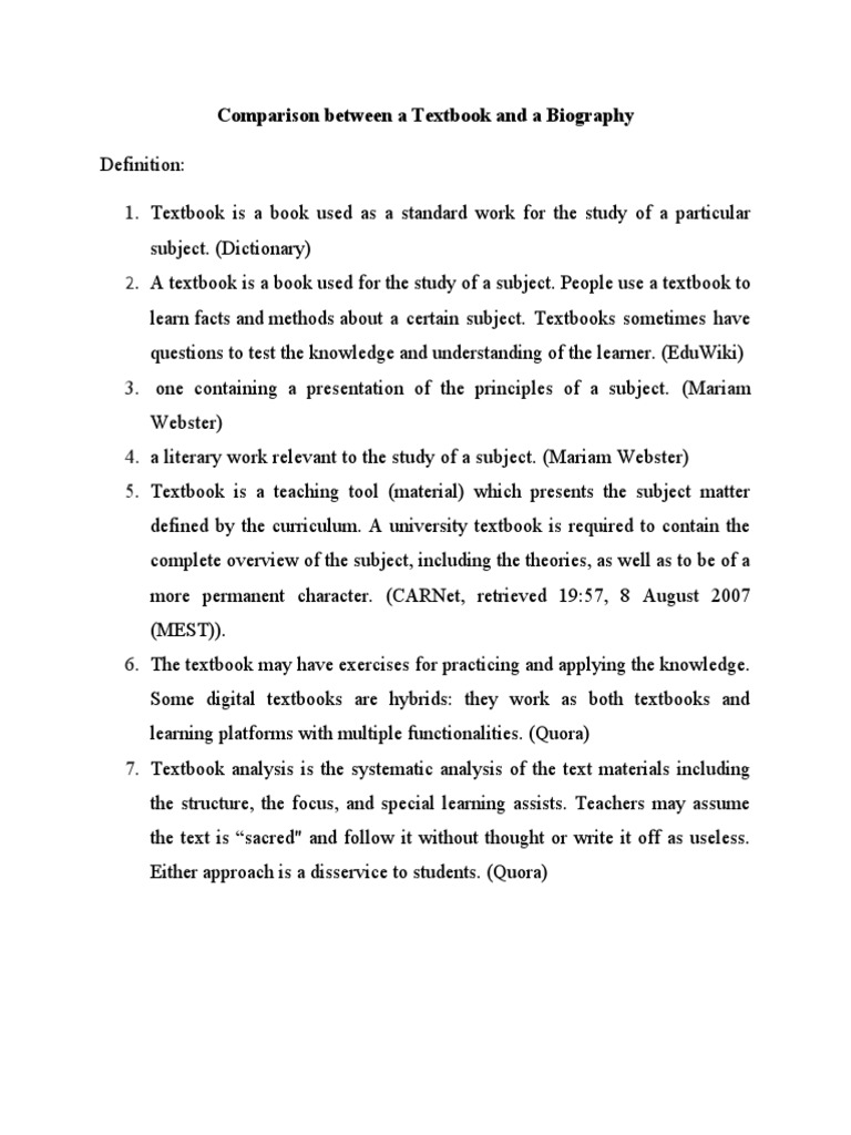 Comparison Between A Textbook and A Biography | PDF | Textbook | Knowledge