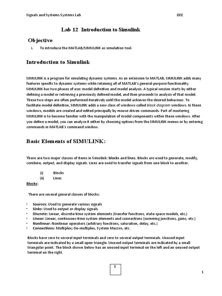 Lab 12 Introduction To Simulink Objective | PDF | Discrete Time And Continuous Time | Matlab