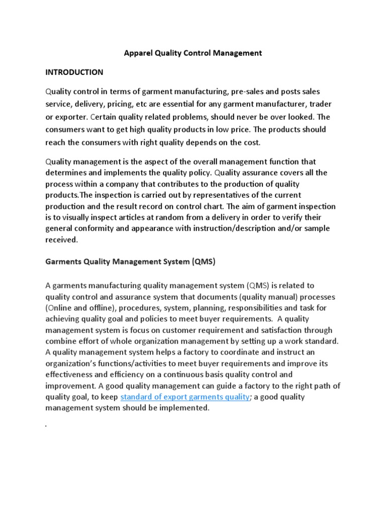 Apparel Quality Control Management | PDF | Quality Management System ...