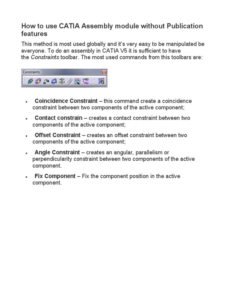 How To Use CATIA Assembly Module Without Publication Features | PDF