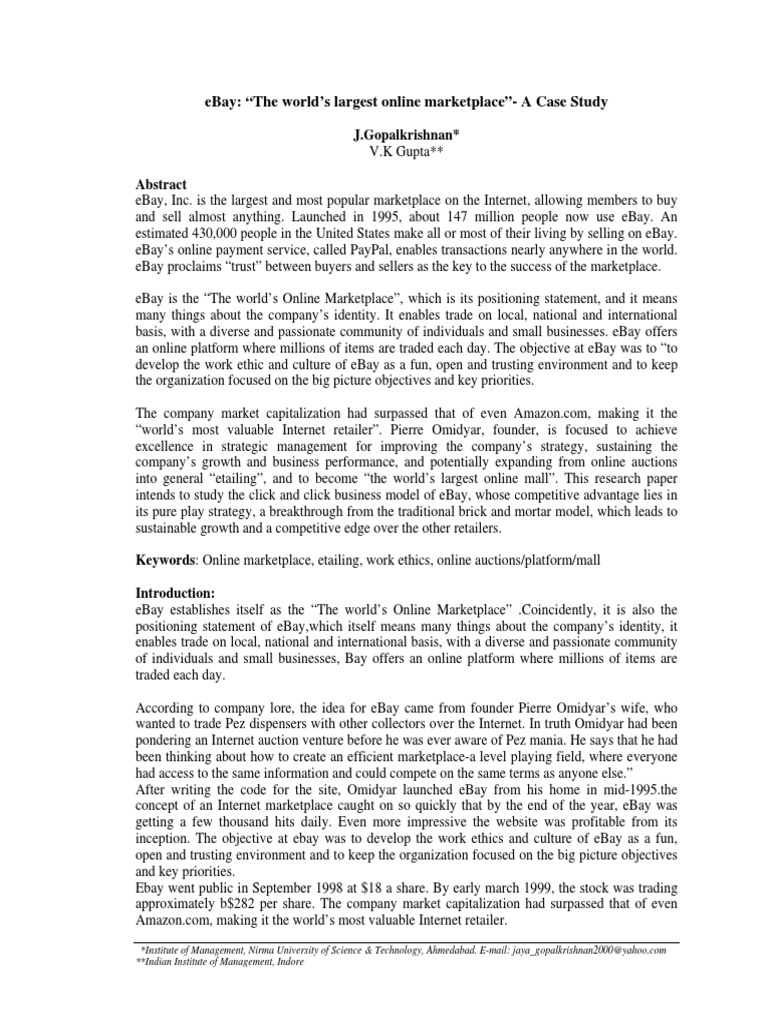 Ebay: "The World'S Largest Online Marketplace"-A Case Study | PDF