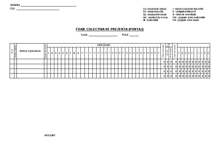 Foaie Colectiva de Prezenta | PDF