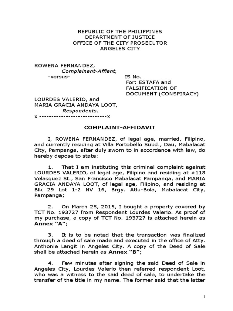 Complaint - Estafa - Loot - Revised June 29, 2020 - Final Final | PDF | Forgery | Fraud