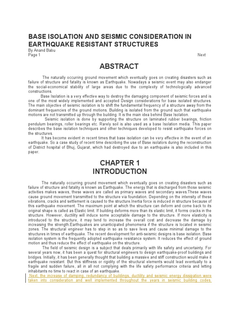 Base Isolation and Seismic Consideration in Earthquake Resistant ...