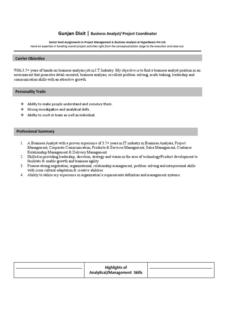 Gunjan Dixit - : Business Analyst/ Project Coordinator | PDF | Business ...