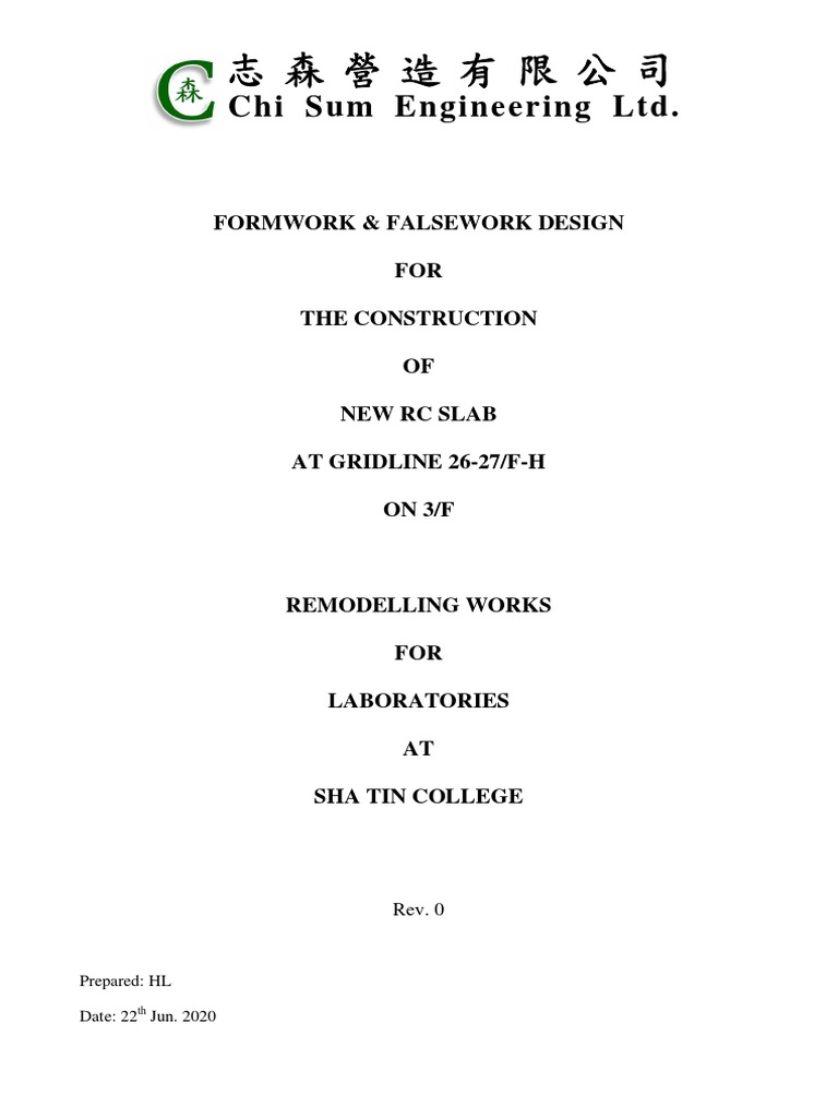 Formwork & Falsework Design For The Construction of New RC Slab PDF ...