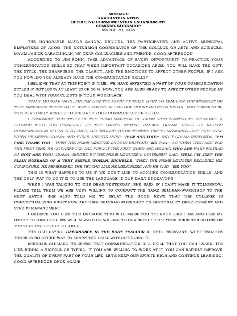 Message Graduation Rites Effective Communication Enhancement Seminar ...