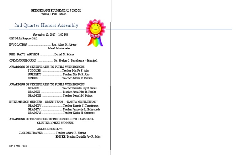 2nd Quarter Honors Assembly: School Administrator | PDF