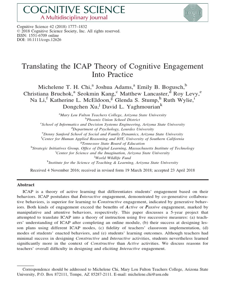 Translating The ICAP Theory of Cognitive Engagement Into Practice | PDF ...