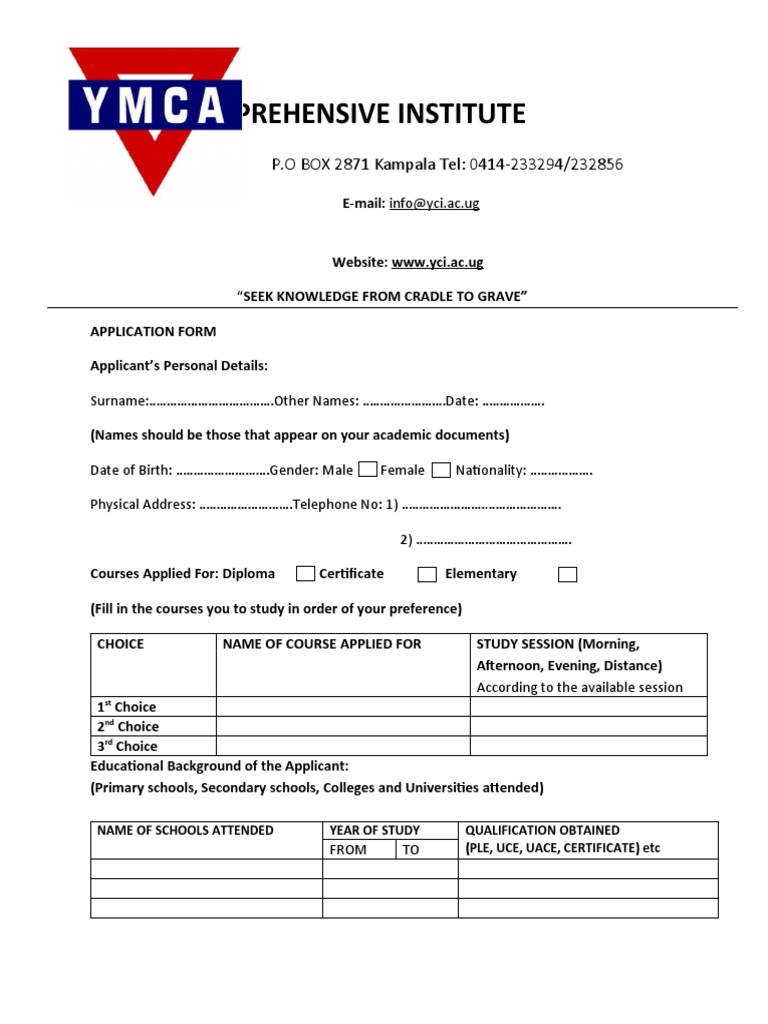 Comprehensive Institute: P.O BOX 2871 Kampala Tel: 0414-233294/232856 ...