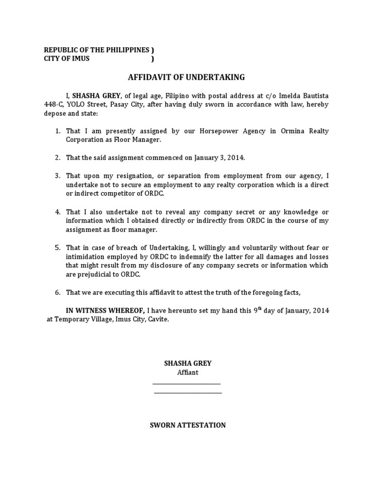 Affidavit of Undertaking | PDF