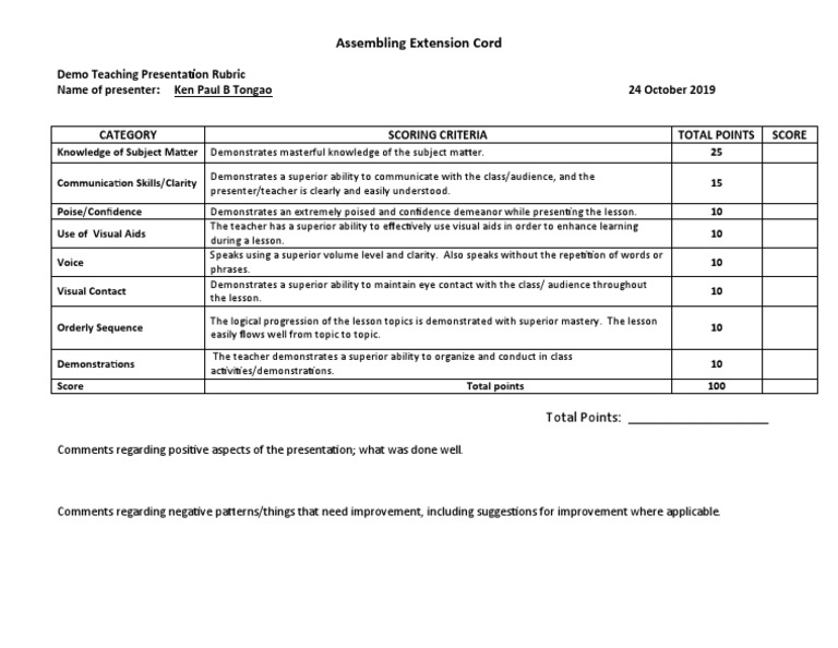 Presentation Rubric Demonstration PPT Instruction On Using The