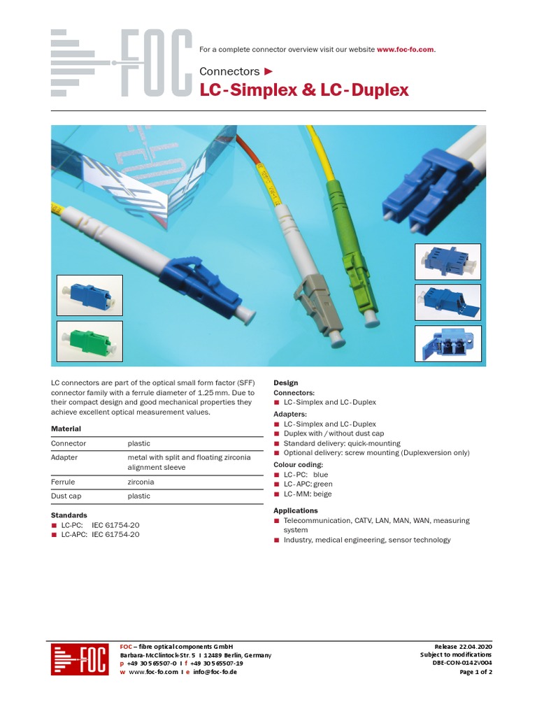 LC - Simplex & LC - Duplex: Connectors | PDF | Electronics | Equipment
