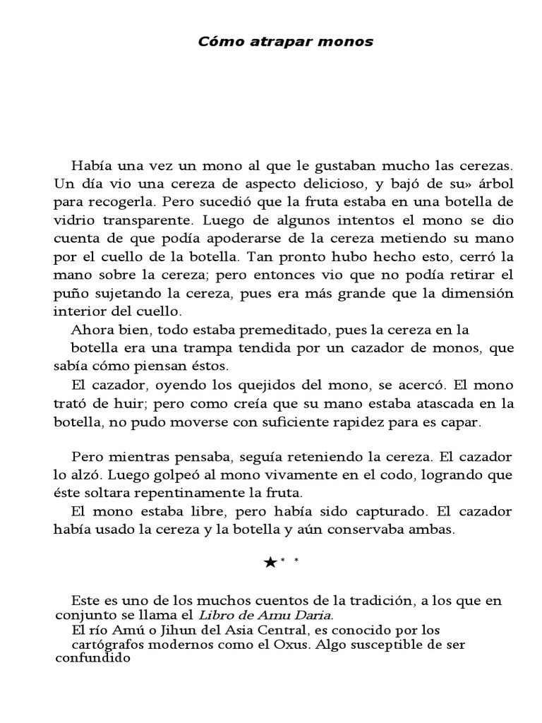 Cuento Sufi. Cómo Atrapar Monos | PDF | Ciencias sociales