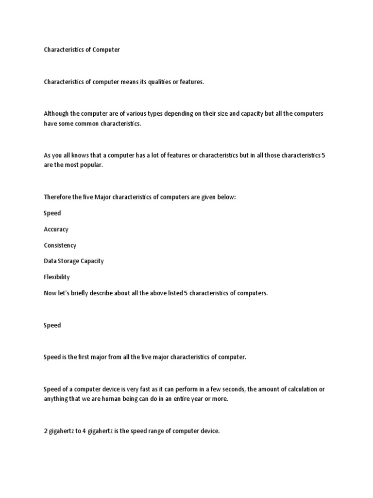Characteristics of Computer | PDF | Usb Flash Drive | Computer Data Storage