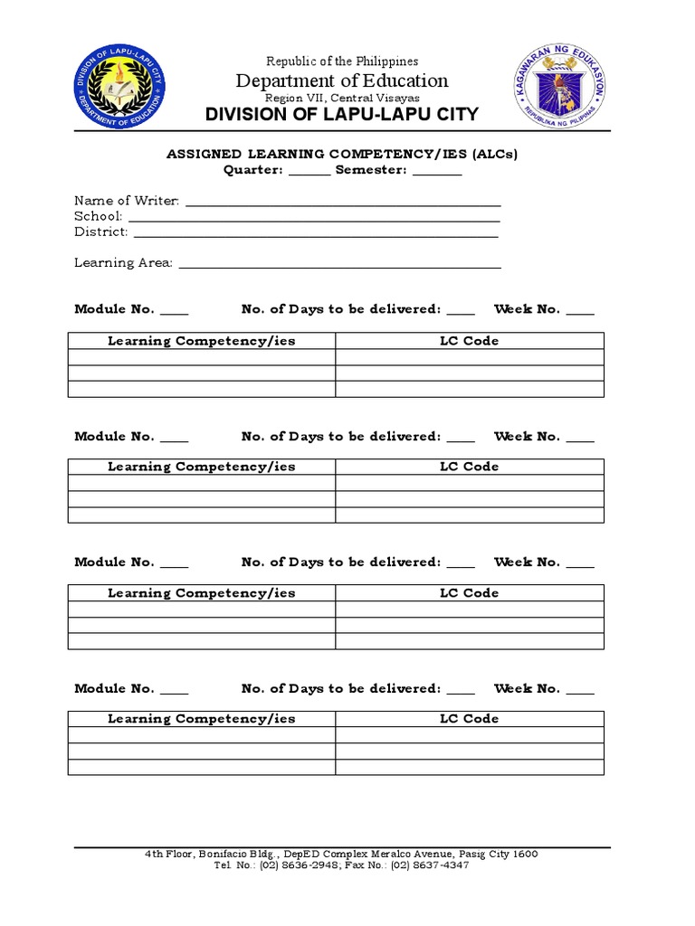 FORM 2 Assigned Learning Competencies ALCs | PDF