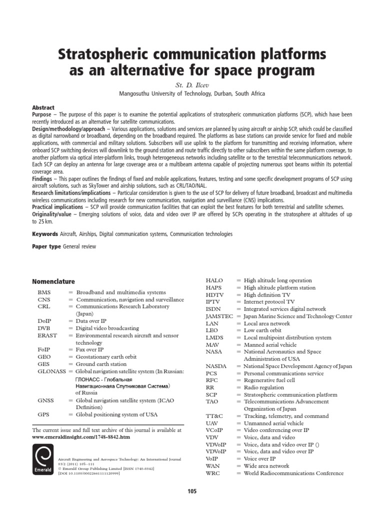 Stratospheric Platforms: Satellite Alternative | PDF | Satellite ...