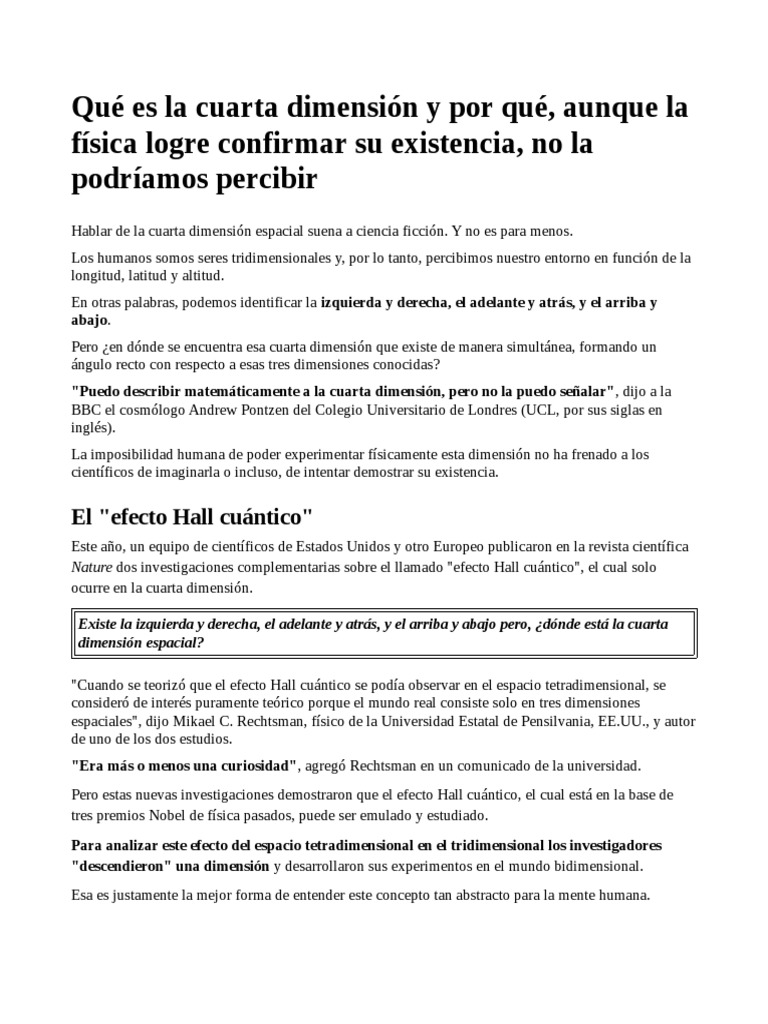 Qué Es La Cuarta Dimensión | PDF | Dimensión | Espacio