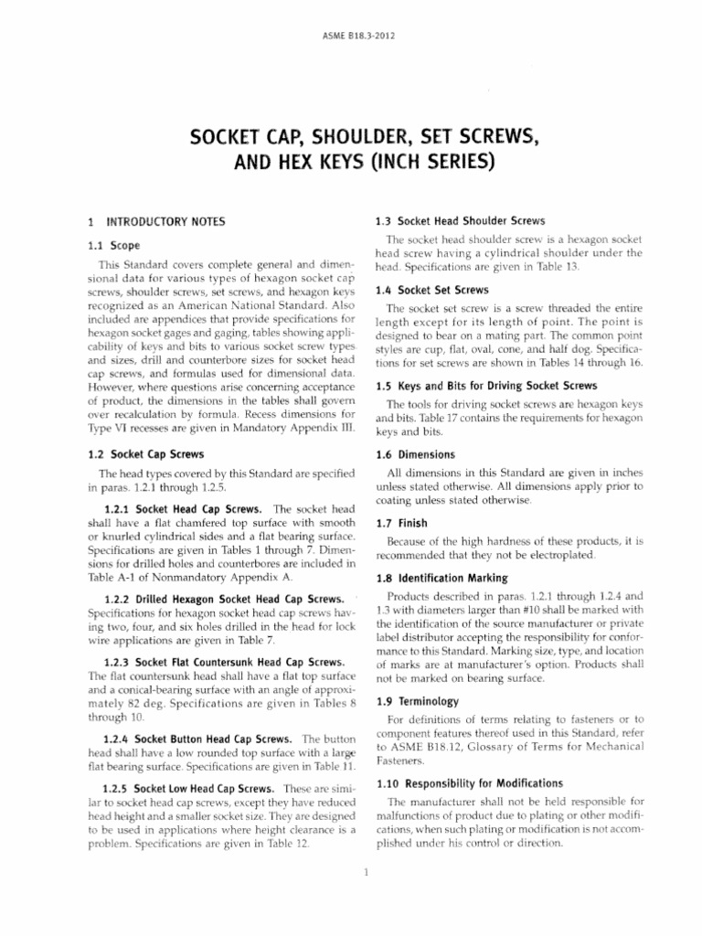 ASME b18.3 - 2012 Revision | PDF